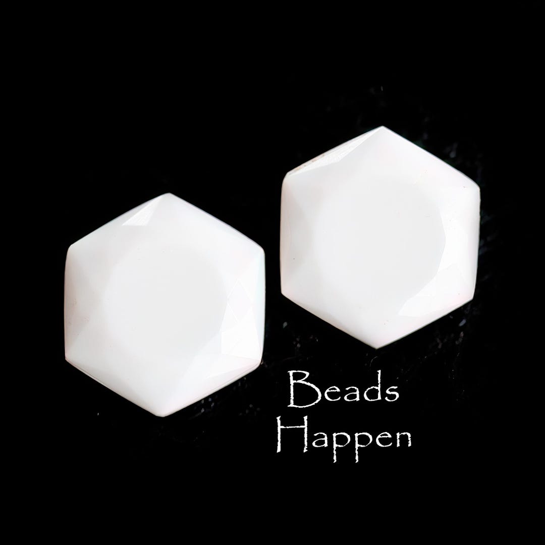 Vintage 18mm Chalk White Glass Hexagon Stones, Hexagon, Faceted Tops ...
