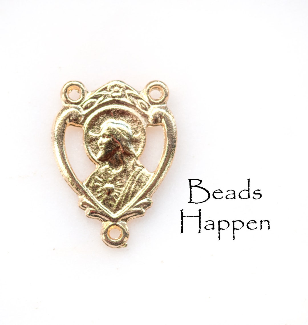 22x17mm Two-sided Three Loop Ring Connector, Golden Metal, Rosary ...