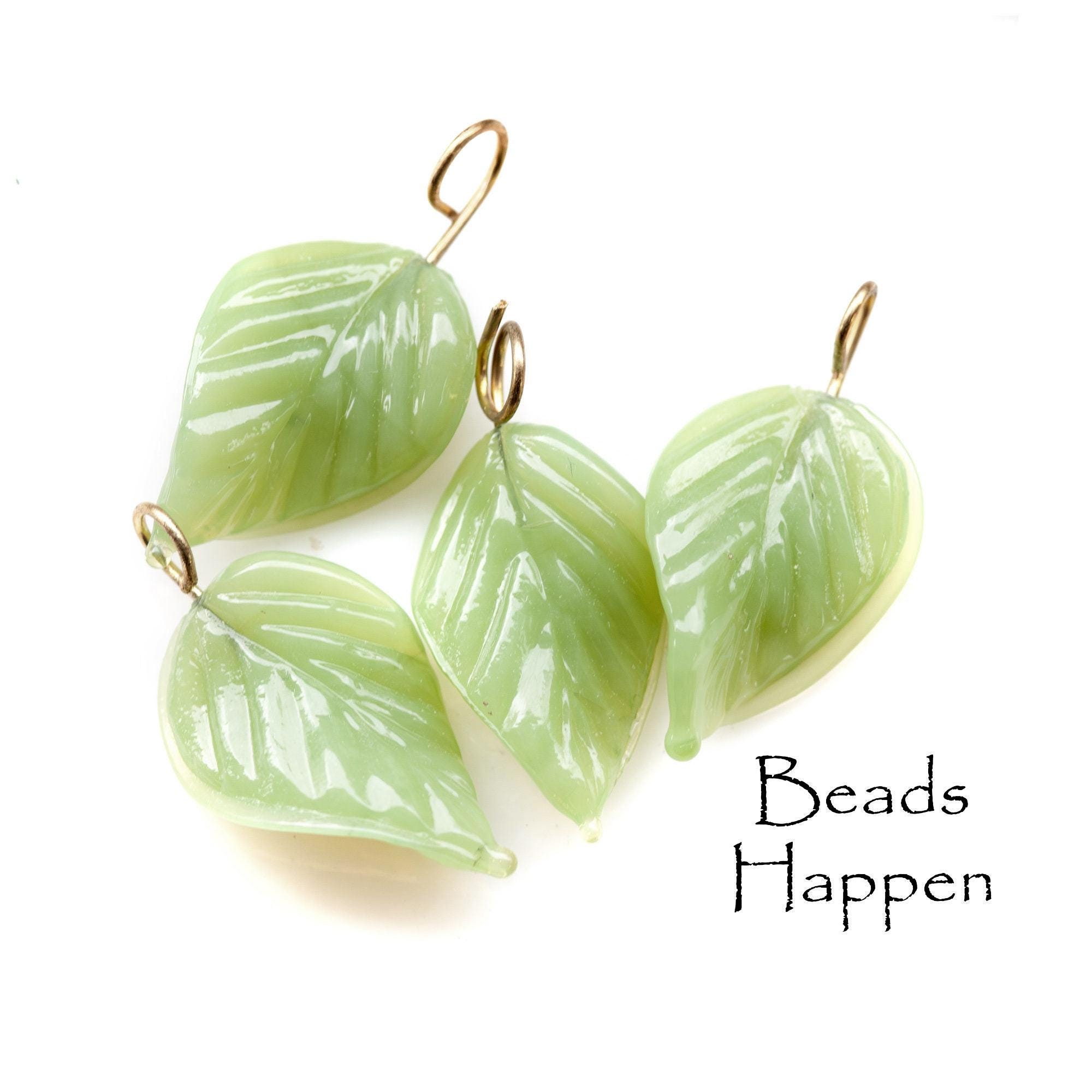 24mm Pressed and Twisted Glass Leaf Leaves With Embedded Wire Loop ...