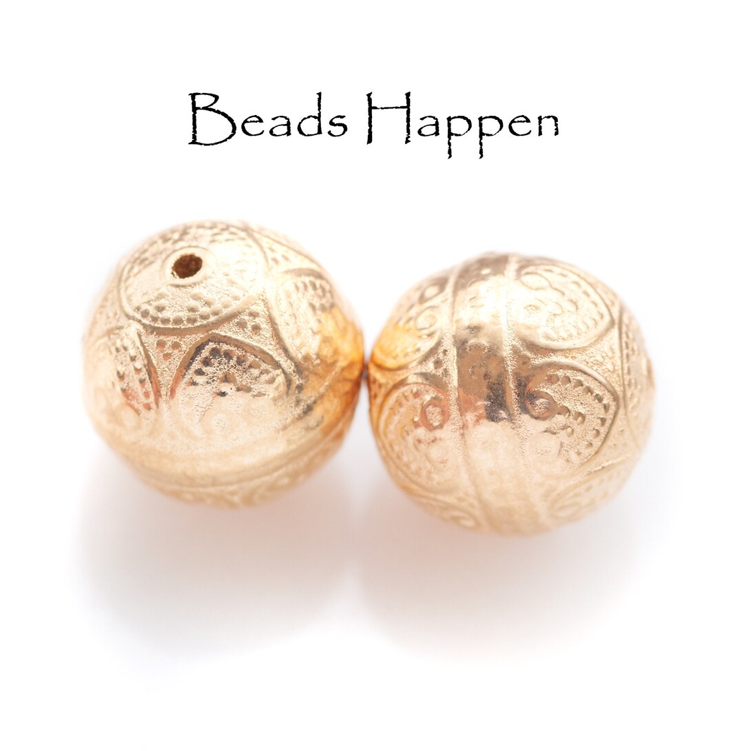 Vintage 18mm Golden Coated Lightweight Beads With Heart Pattern, 18mm ...