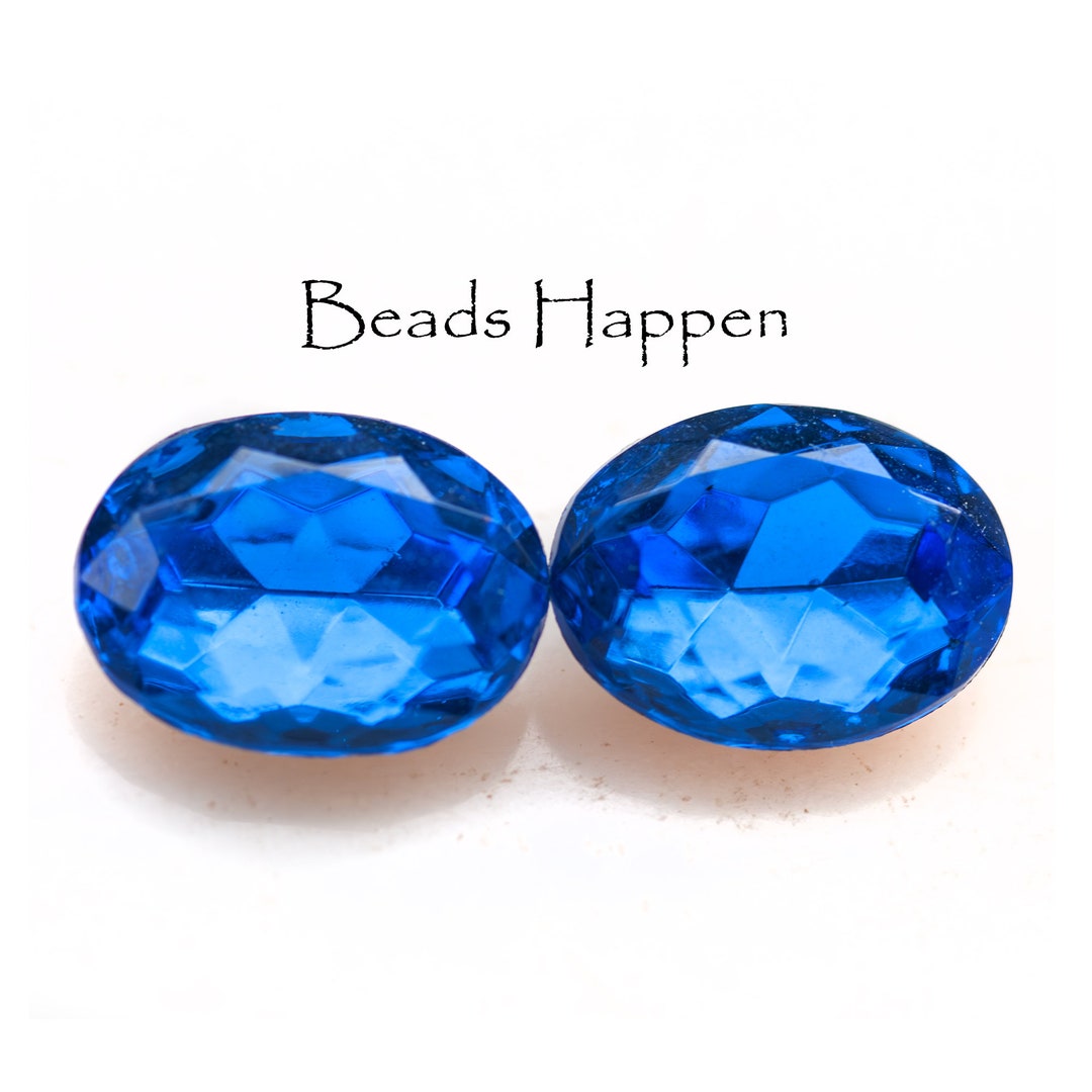 16x12mm Sapphire Blue Glass Oval Stones, Vintage From Czechoslovakia ...