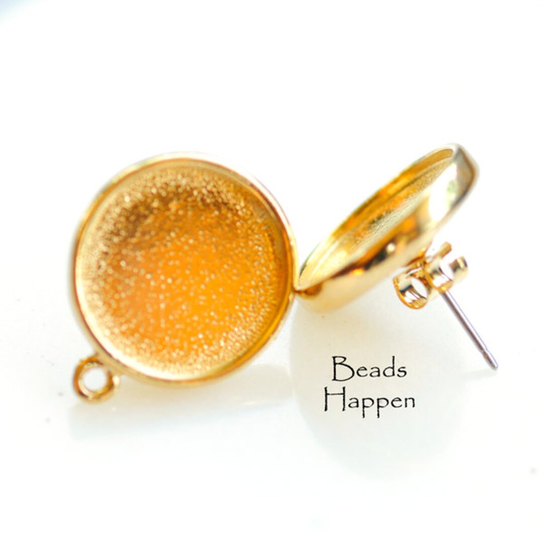 Earring Settings for 15mm Round Cabochons With Loop Ring, Gold Plated ...