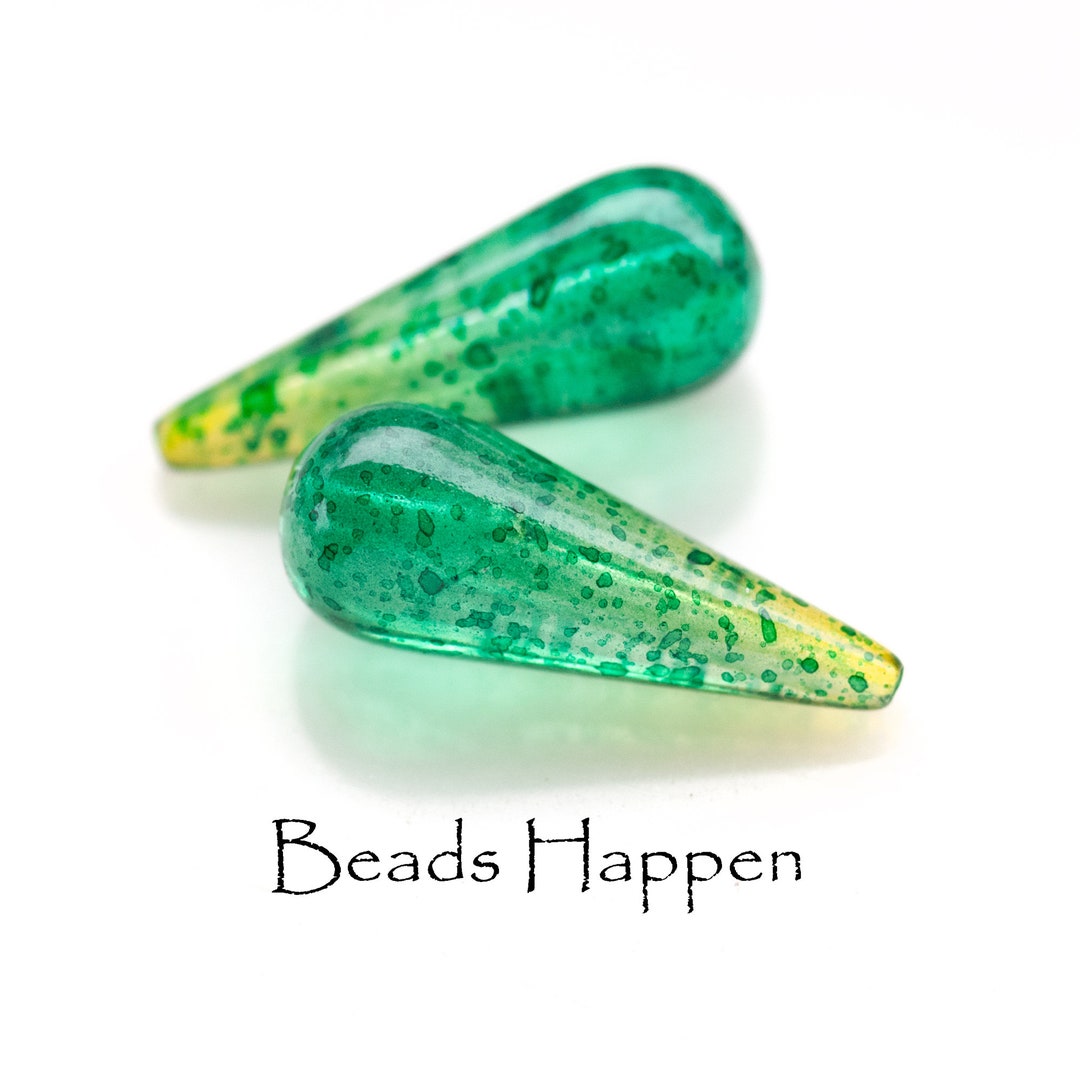 29x12mm Tapered Two-tone Acrylic Beads in Green and Yellow, Mottled ...
