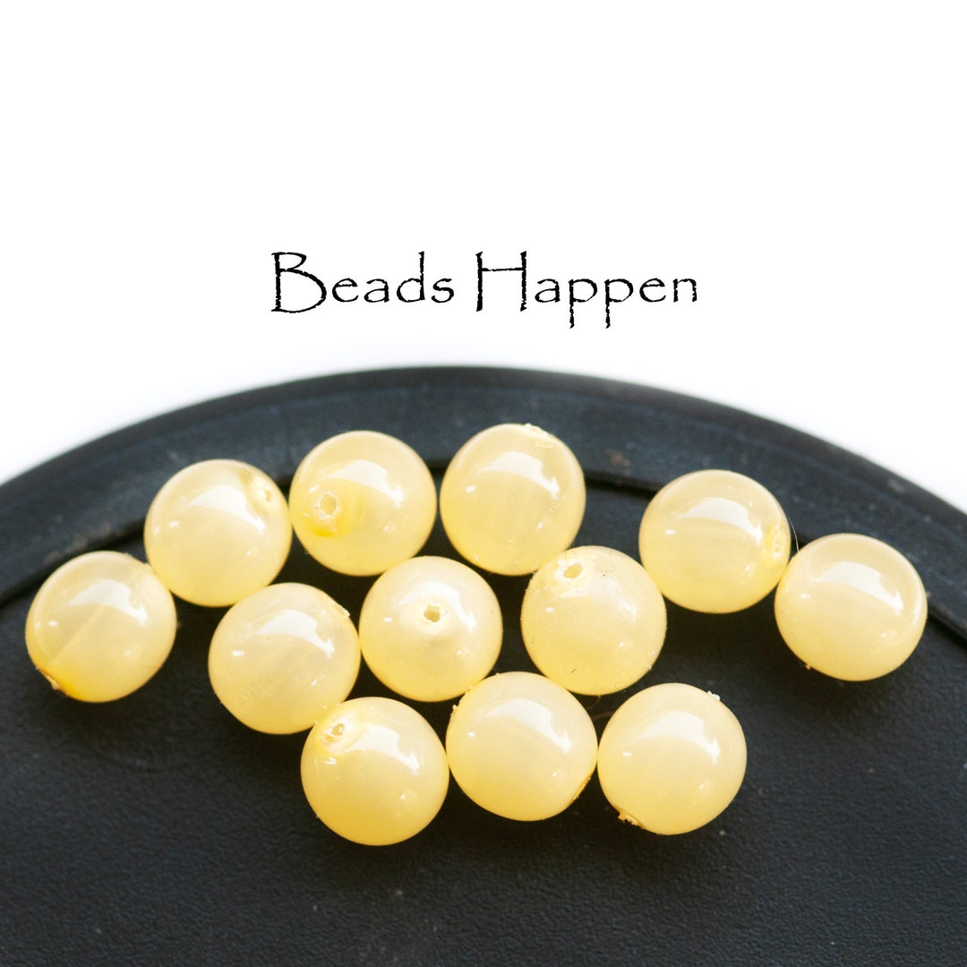 Vintage 8mm Yellow Opal Glass Round Smooth Druk Beads From the Czech ...