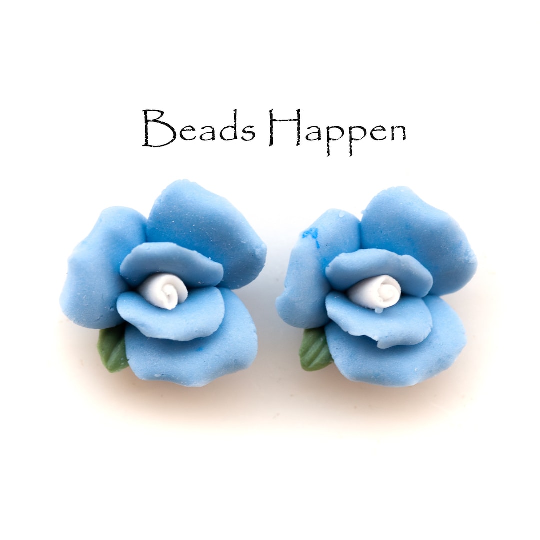 18mm 20mm Blue Porcelain Flower Cabochons, White Centers, Flat Backs ...