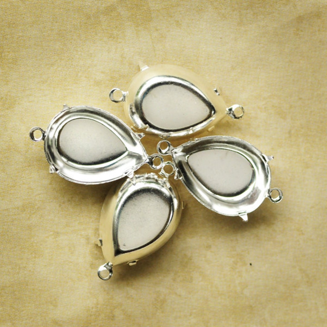 18x13mm Bright Sterling Silver Plated Pear Settings With Two Loops ...