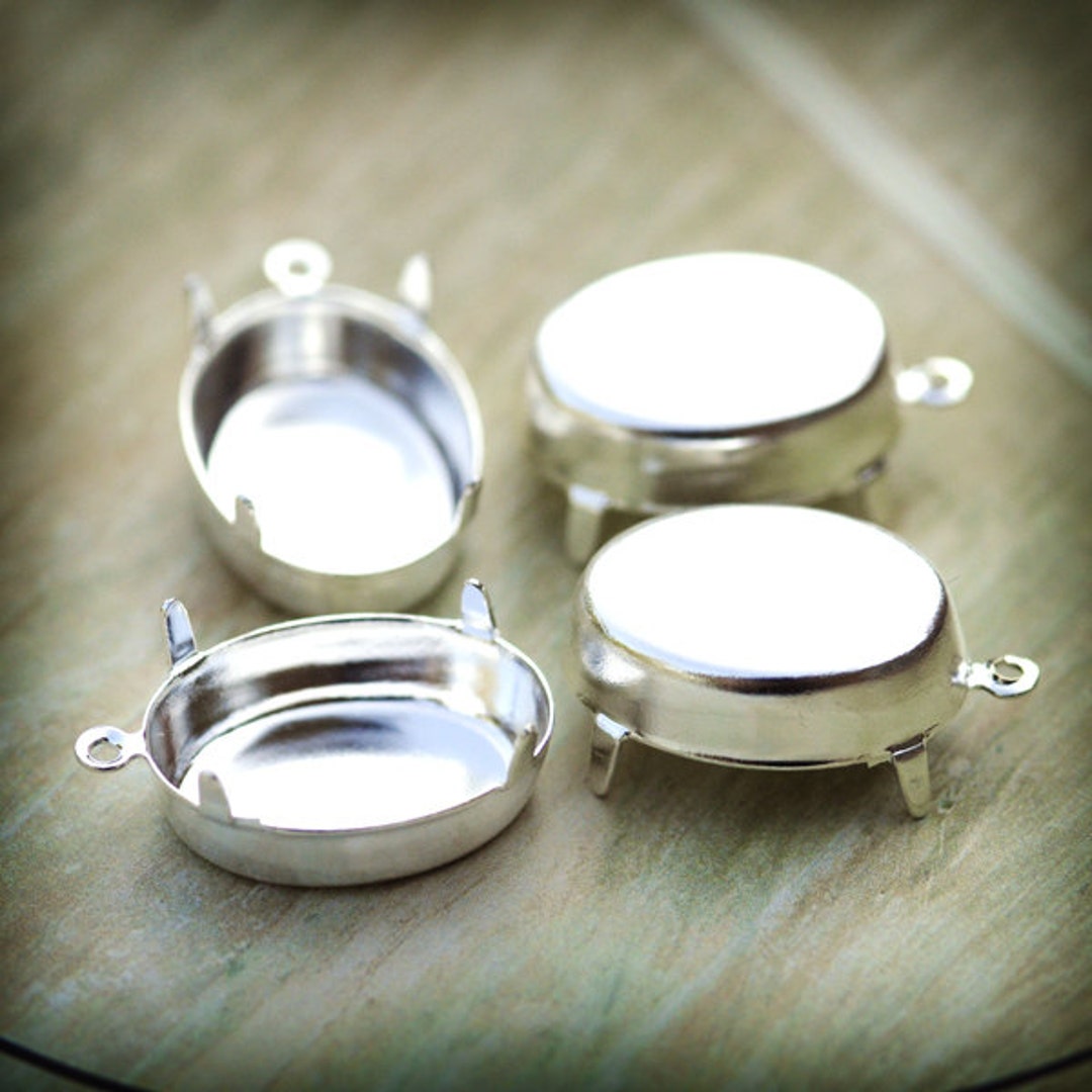 18x13mm Sterling Silver Plated Oval Settings With One 1 Loop Ring ...