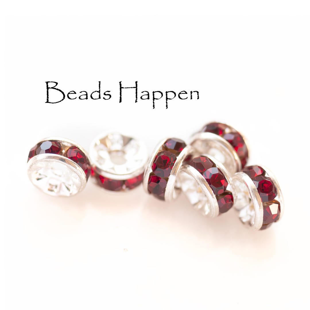 5mm Siam Red Rondelle Spacer Spacers, Red Crystals, Round, Silver ...