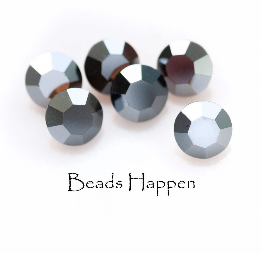 39ss Hematite Jet Glass Chatons, Mirrored Silver Gray Grey, Round, Gold ...