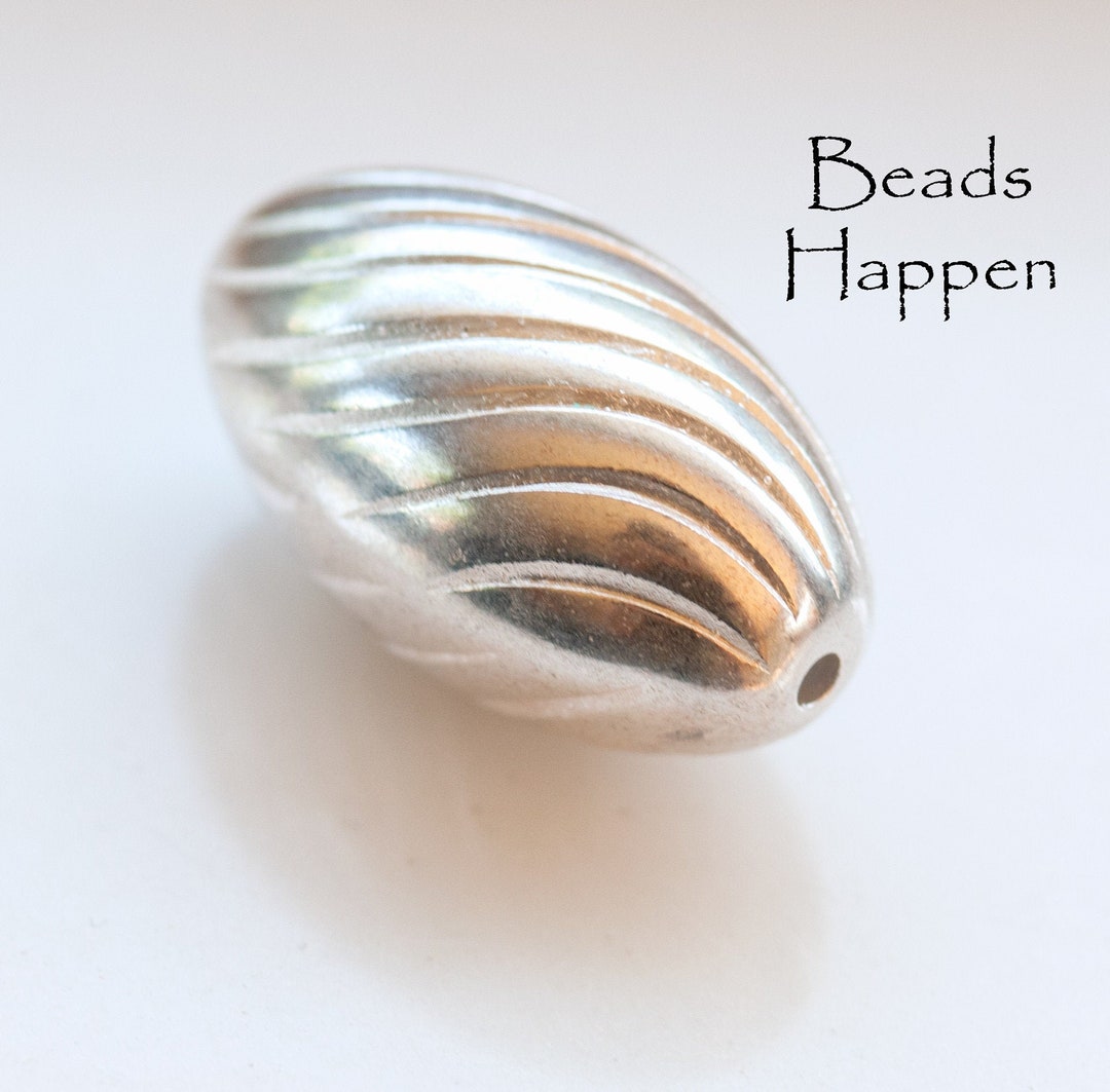 Vintage 30x18mm Silver Textured Olive Bead, Silver Pendant Bead, Large ...