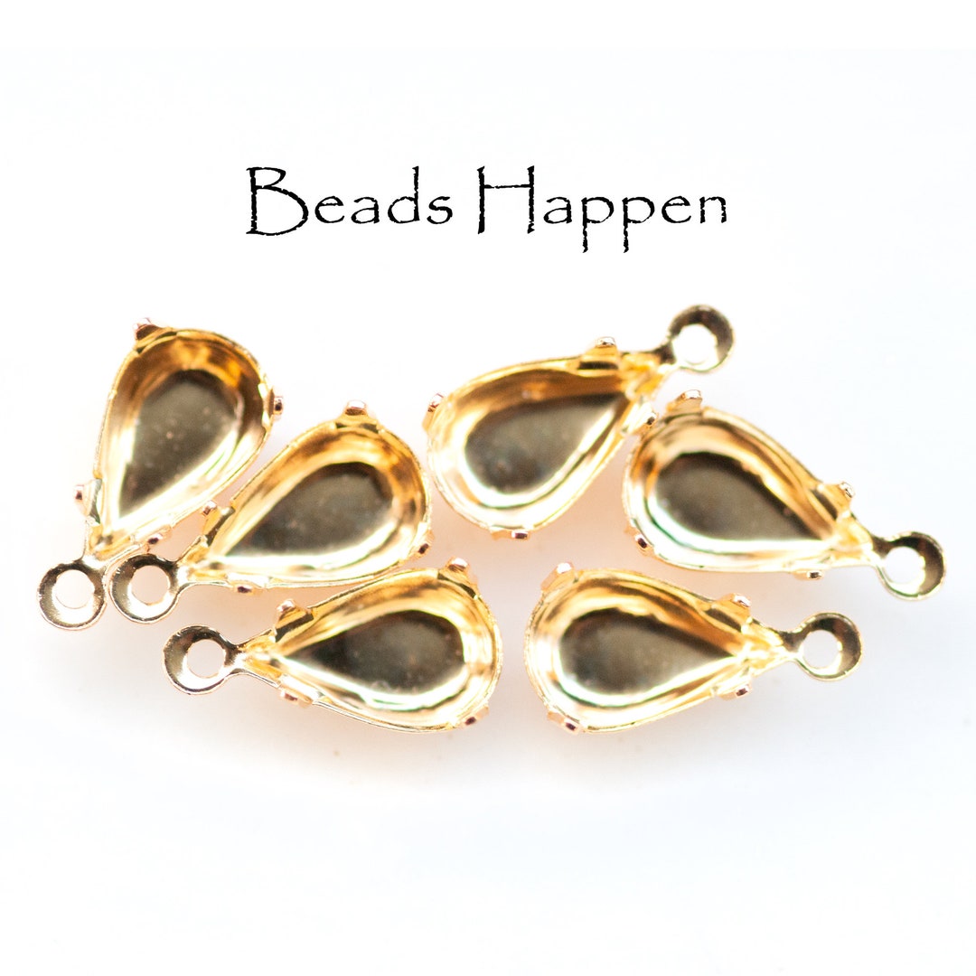 10x6mm Pear Settings With One 1 Loop Ring, 24K Gold Plated Settings ...
