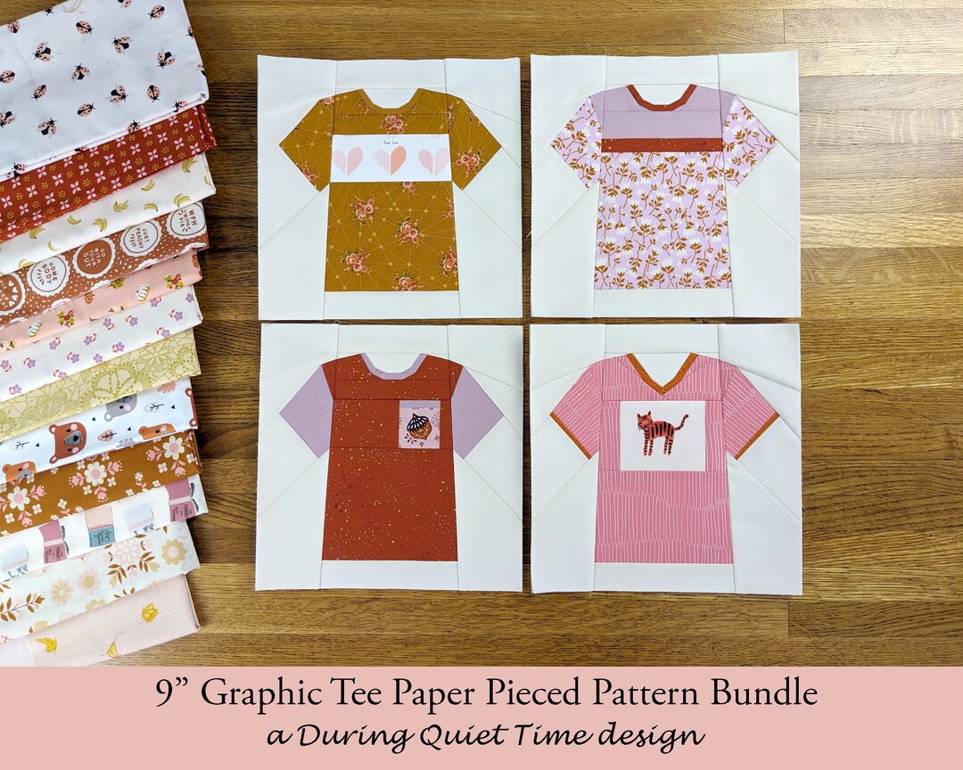 9 Graphic Tee Paper Pieced Pattern Bundle Etsy