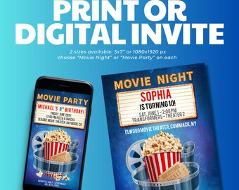 Movie Night Birthday Invitation | Movie Party Invitation | Cinema ...