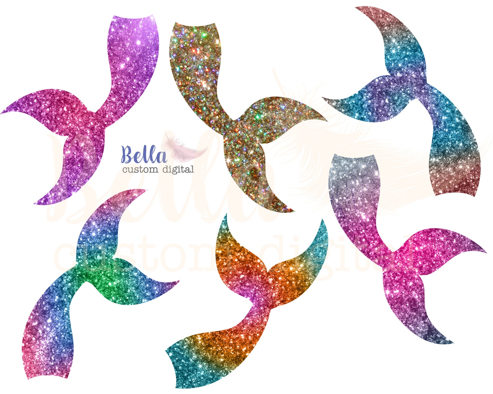 Glitter Mermaid Tail Clipart: Rainbow, Gold, Pink PNG (digital Files - Etsy