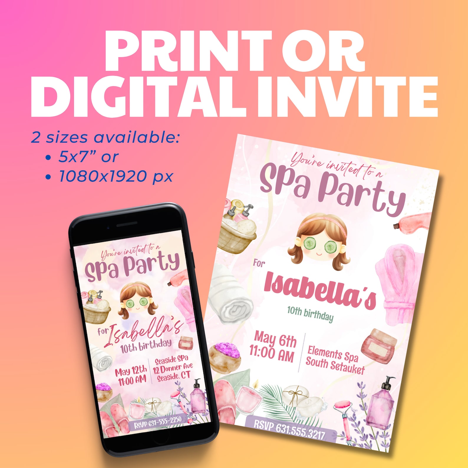Spa Birthday Party Invitation Spa Day Birthday Spa Party Girls Birthday ...