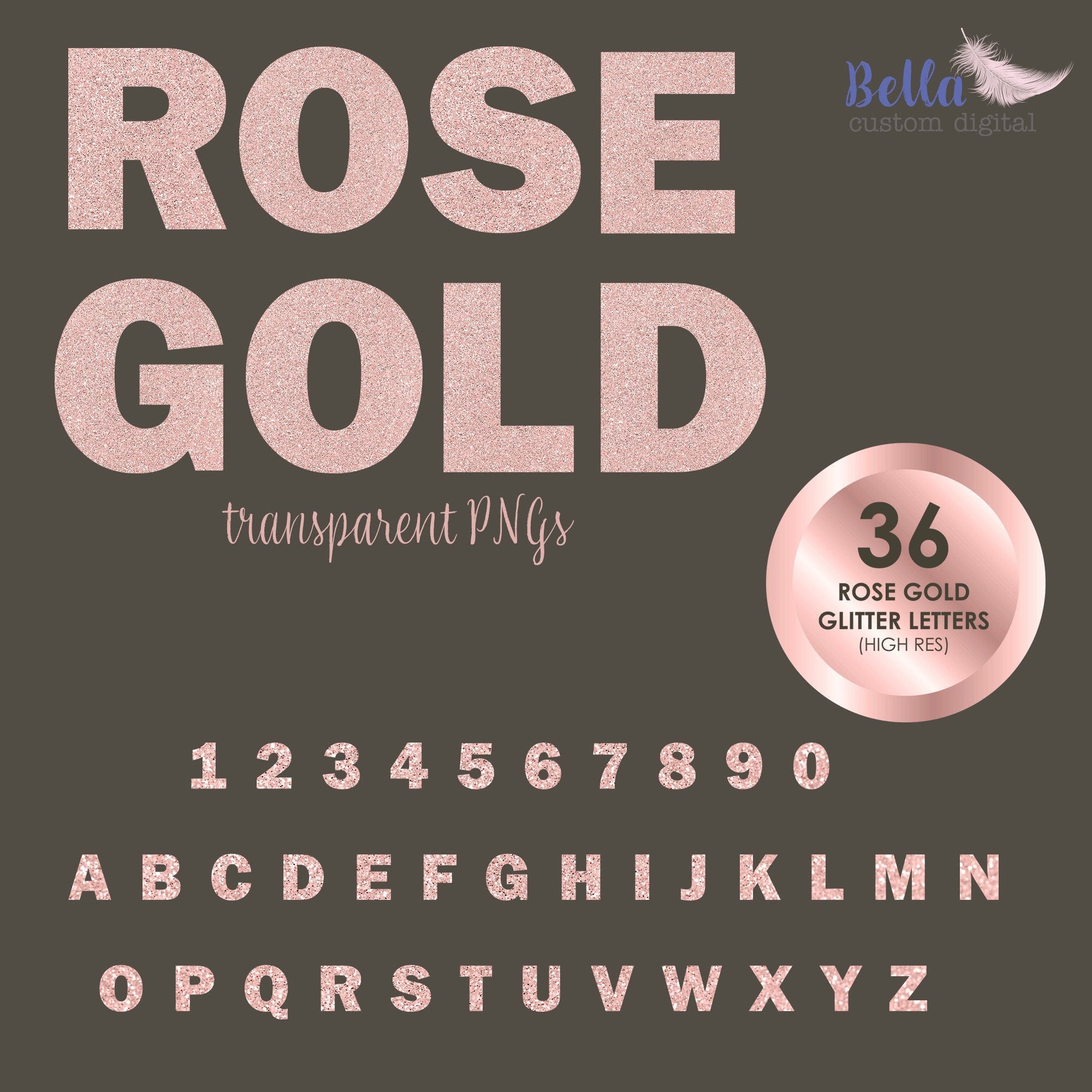 Rose Gold Lettering Printable Alphabet PNG Clipart Letters Numbers 36 ...
