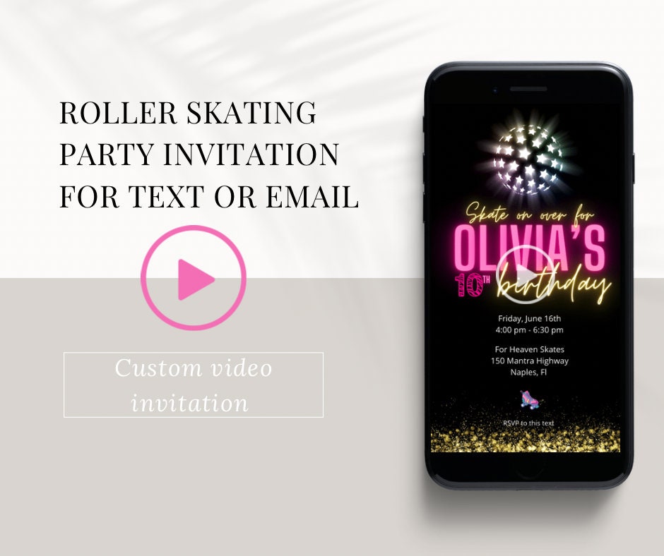 Roller Skating Birthday Party Invitation Roller Rink Birthday Party ...
