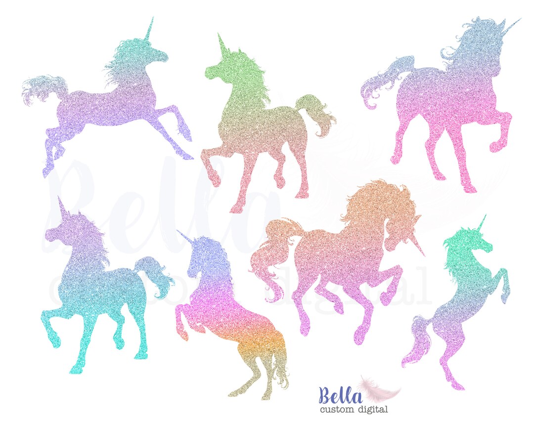 Glitter Rainbow Unicorn Clipart: Pastel Unicorn Pngs (digital Download ...