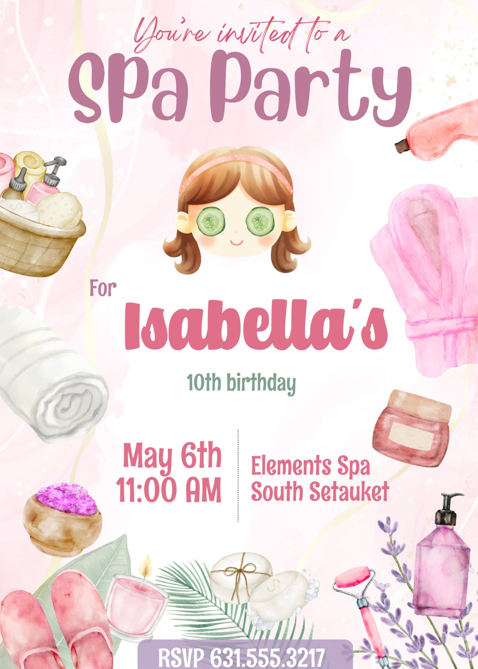 Spa Birthday Party Invitation Spa Day Birthday Spa Party Girls Birthday ...