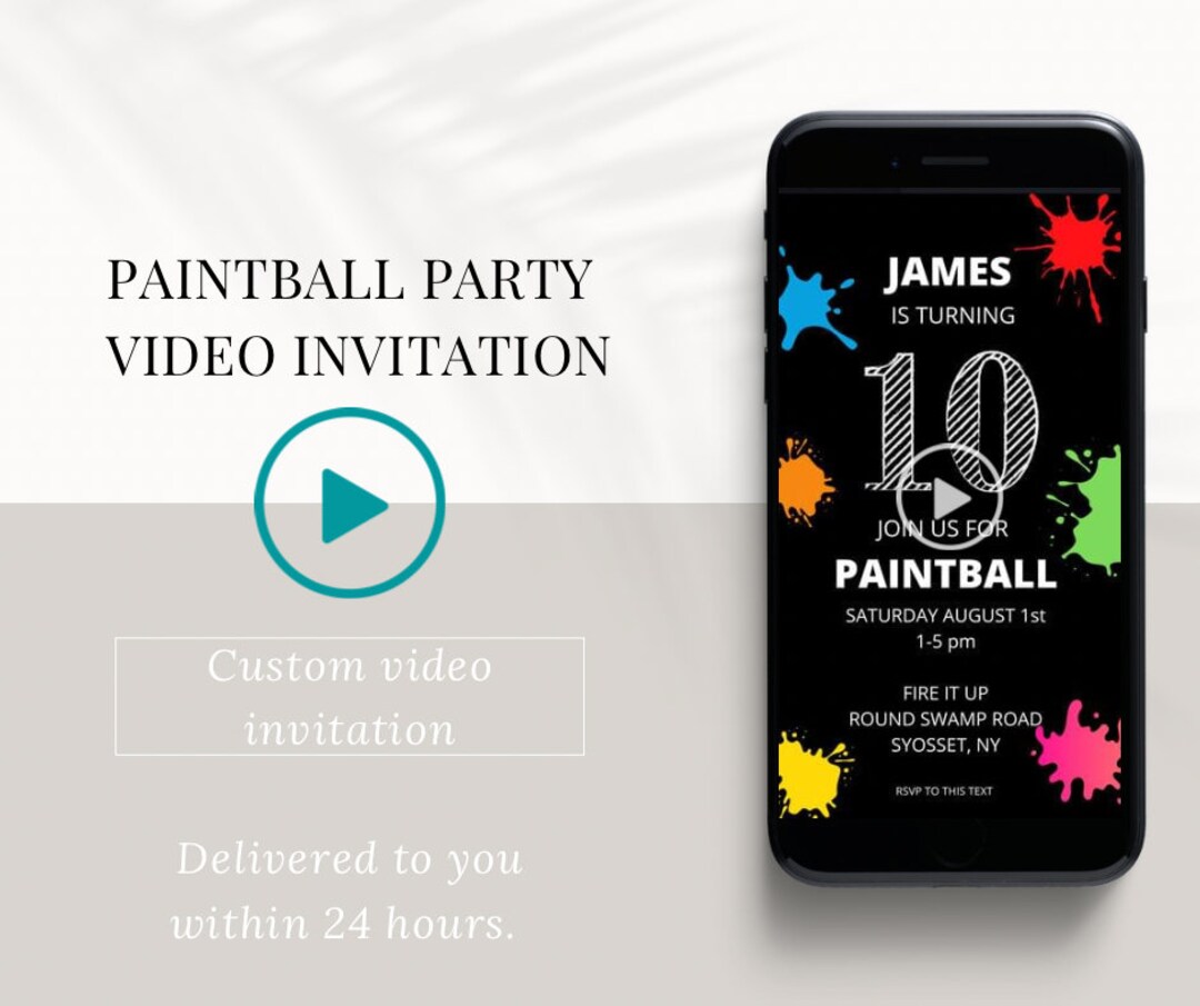 Paintball Birthday Party Invitation Video Paint Ball Party Invitation ...