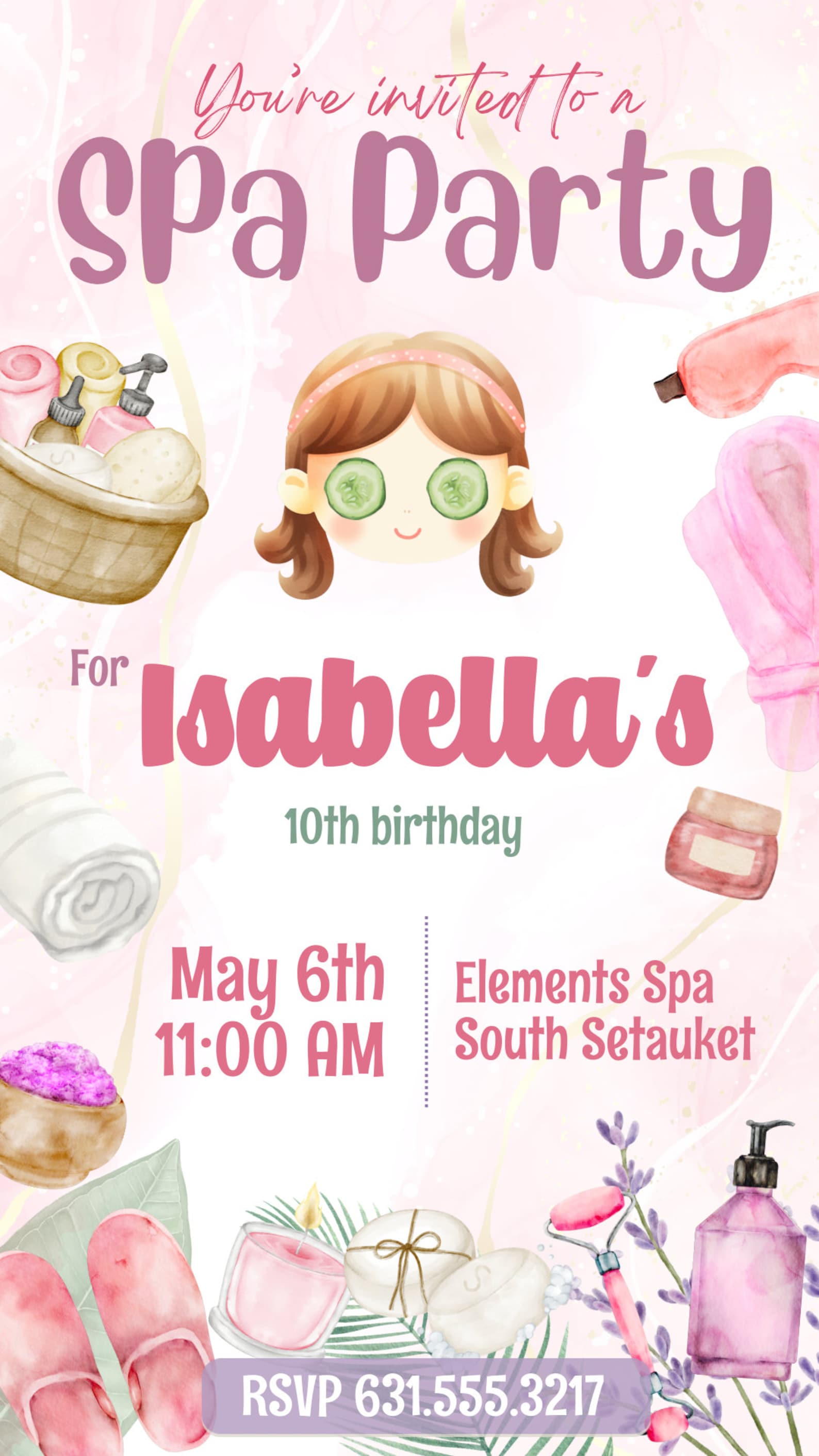 Spa Birthday Party Invitation Spa Day Birthday Spa Party Girls Birthday ...