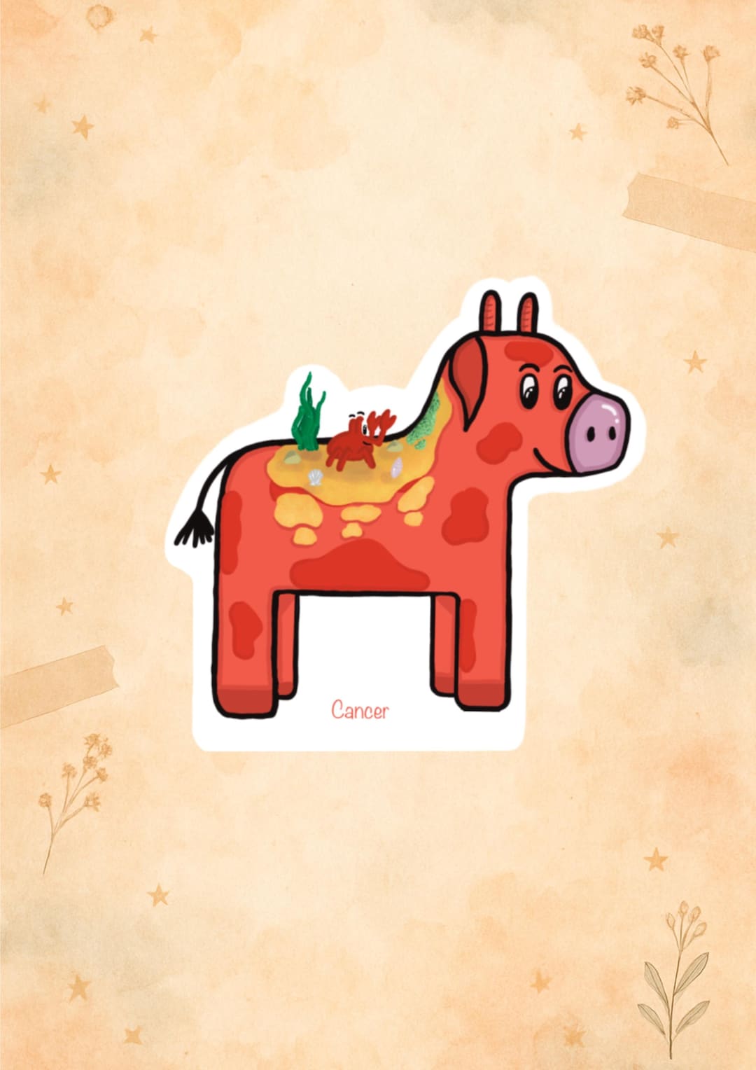 Cancer Sticker, Cancer, Red Cow, Crab, Sand, Zodiac, Digital Sticker ...