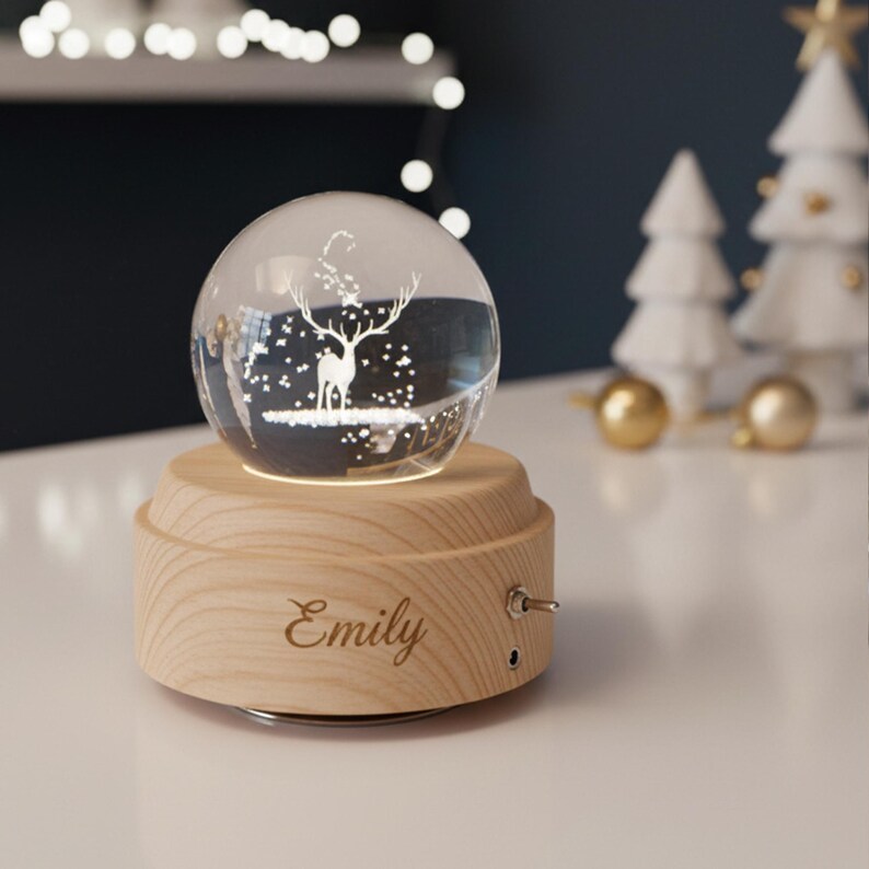 Personalized Crystal Music Box Night Light – Custom Engraved Globe With ...