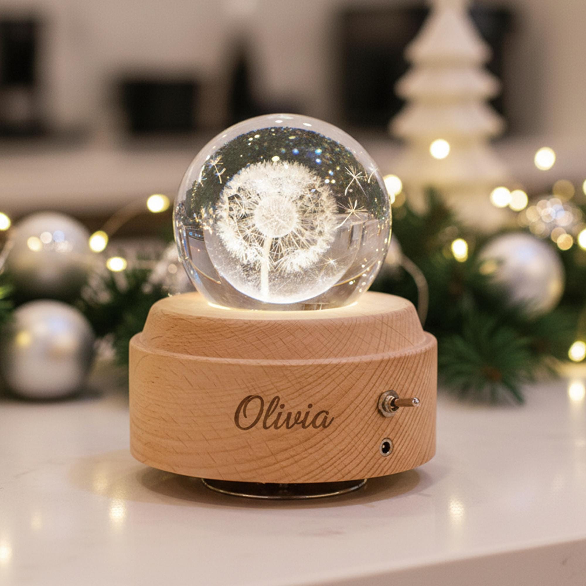 Personalized Crystal Music Box Night Light – Custom Engraved Globe With ...