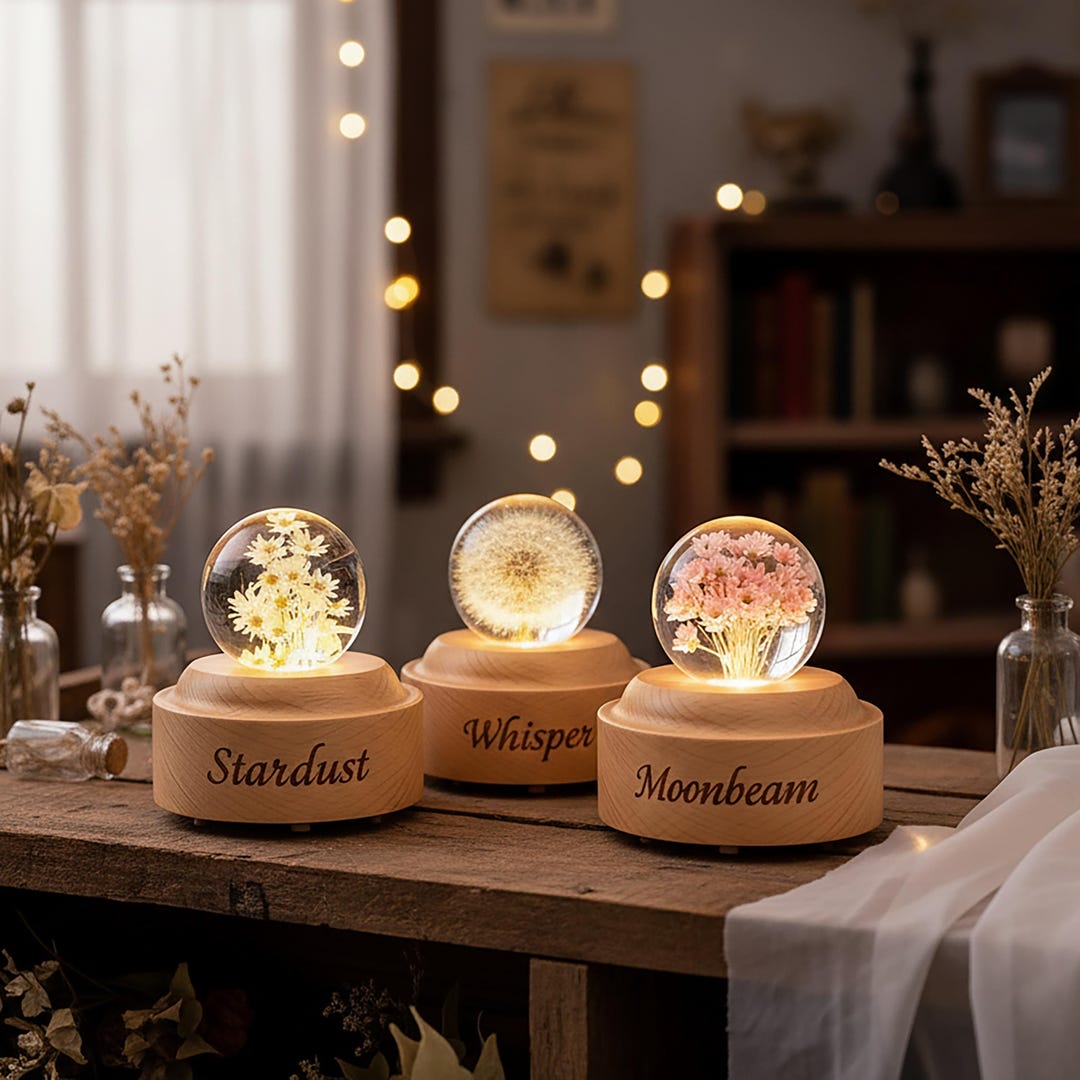 Floral Crystal Ball Music Box Night Light, Personalized Glass Globe ...