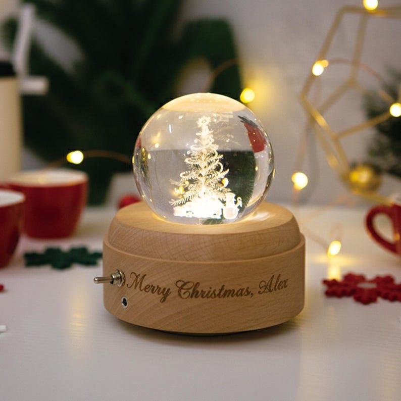 Personalized Crystal Music Box Night Light – Custom Engraved Globe With ...