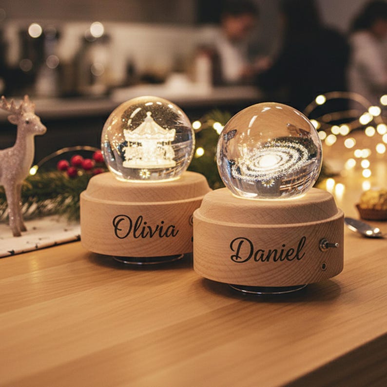 Personalized Crystal Music Box Night Light – Custom Engraved Globe With ...