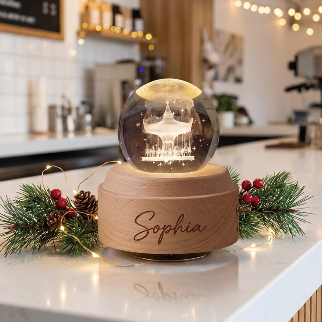 Personalized Crystal Music Box Night Light – Custom Engraved Globe With ...