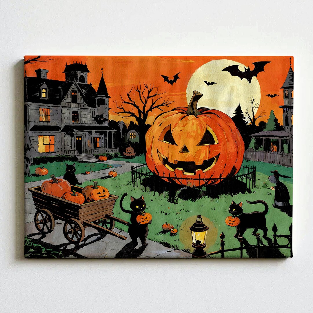 Vintage Halloween Cat Print: Spooky Black Cat & Ghost Art,halloween ...