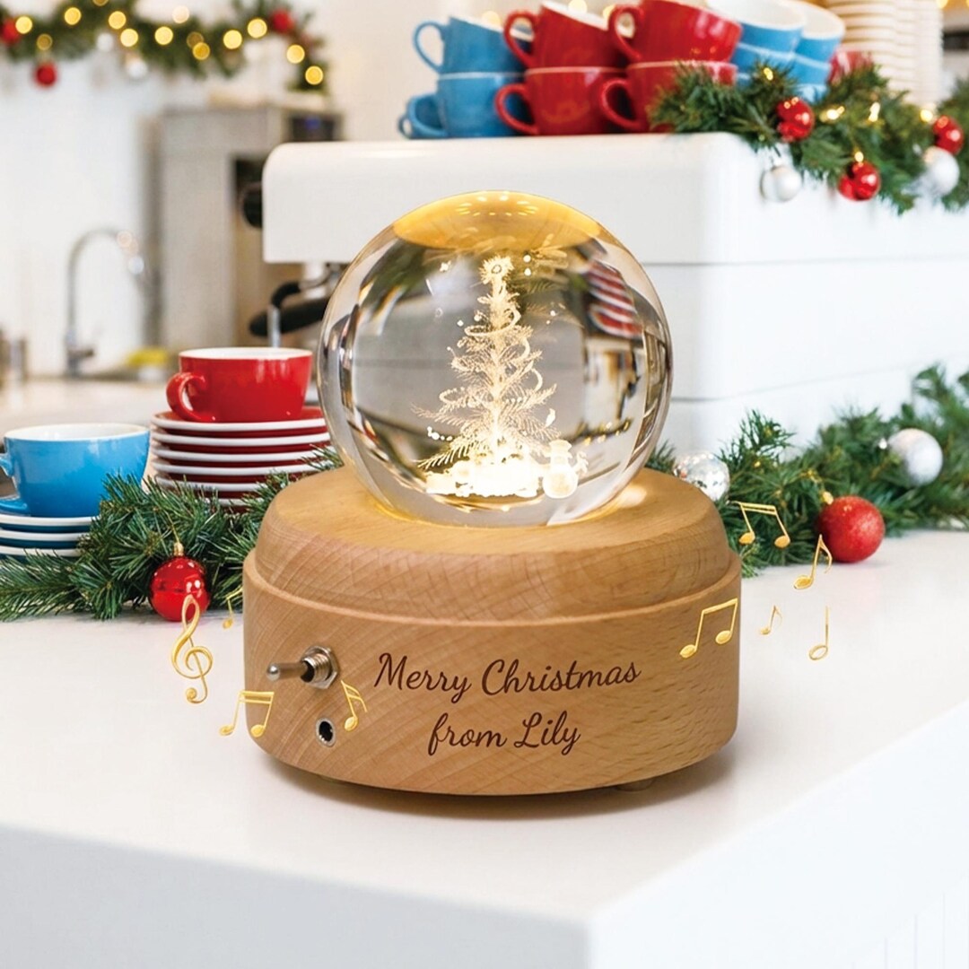 Personalized Crystal Music Box With Name – Christmas Tree Night Light ...