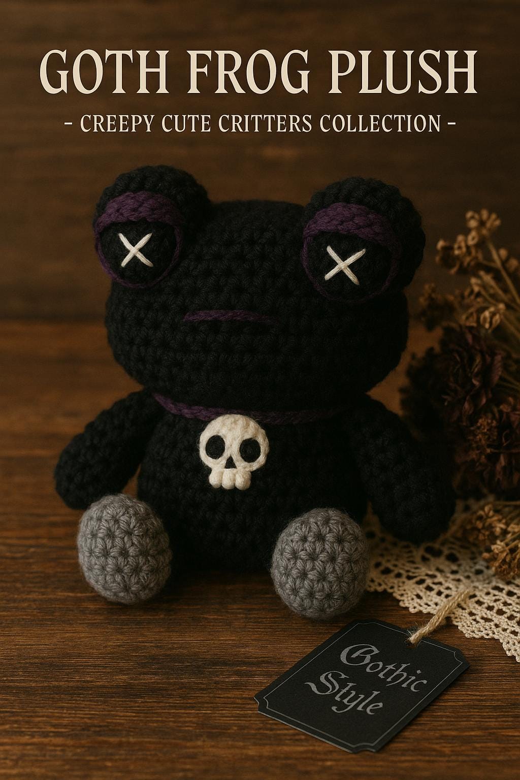 Regular-size Goth Frog Crochet Pattern PDF | Creepy Cute Amigurumi Plushie | Stitch and ...