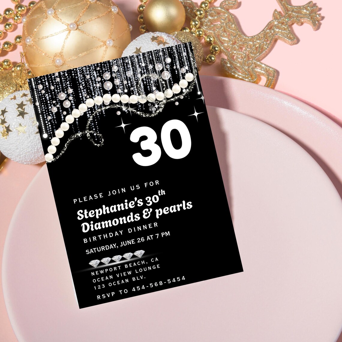 Editable 30th Birthday Invitation, Black and Silver Birthday Invitation ...