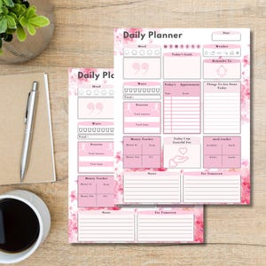 Daily Planner Printable PDF | Pink Floral Aesthetic | Productivity ...