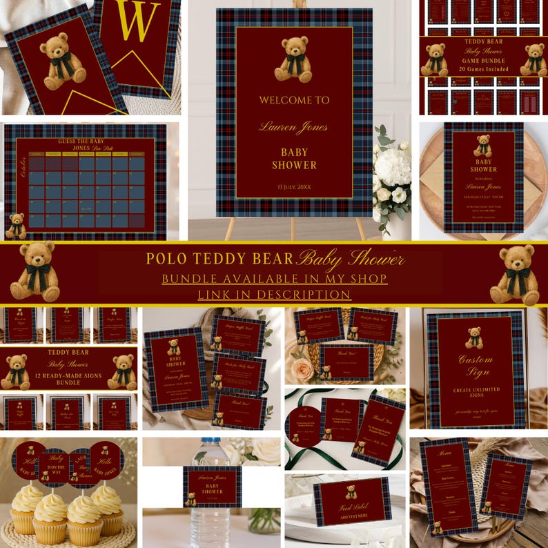 Editable Ralph Lauren Baby Shower Welcome Sign, Polo Teddy Bear Sign ...