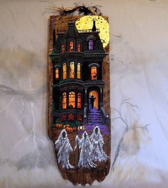 Spirits of Vampire Hall Hand Painted Barnwood Art Halloween - Etsy