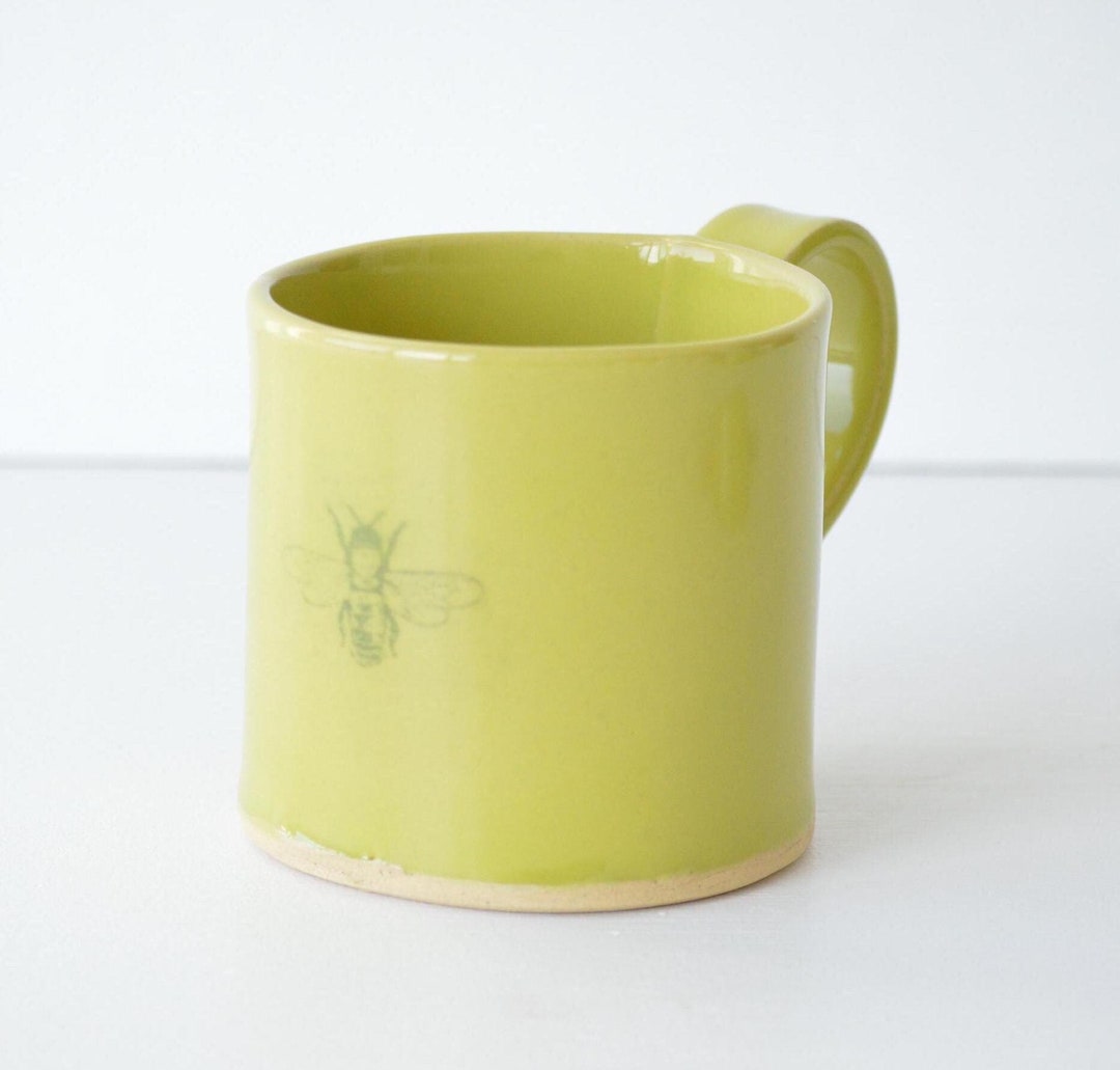 Chartreuse Pottery Mug, Bee Pottery Art, 16 Ounce Mug, Green Pottery ...