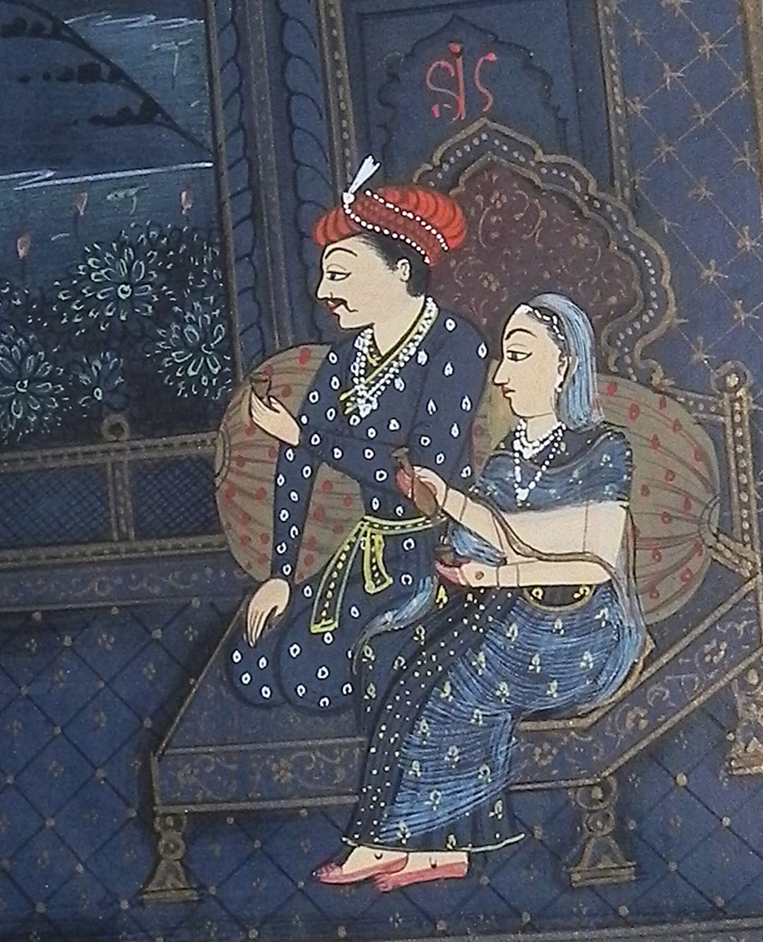 Classical Old INDIA Miniature Painting on Paper-man and Woman Seated on ...