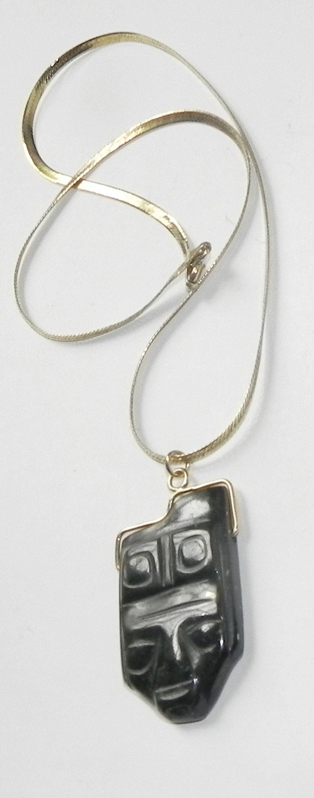 Vintage Carved Dark Green Jade AZTEC Mask Pendant W/925 Chain. Artist ...