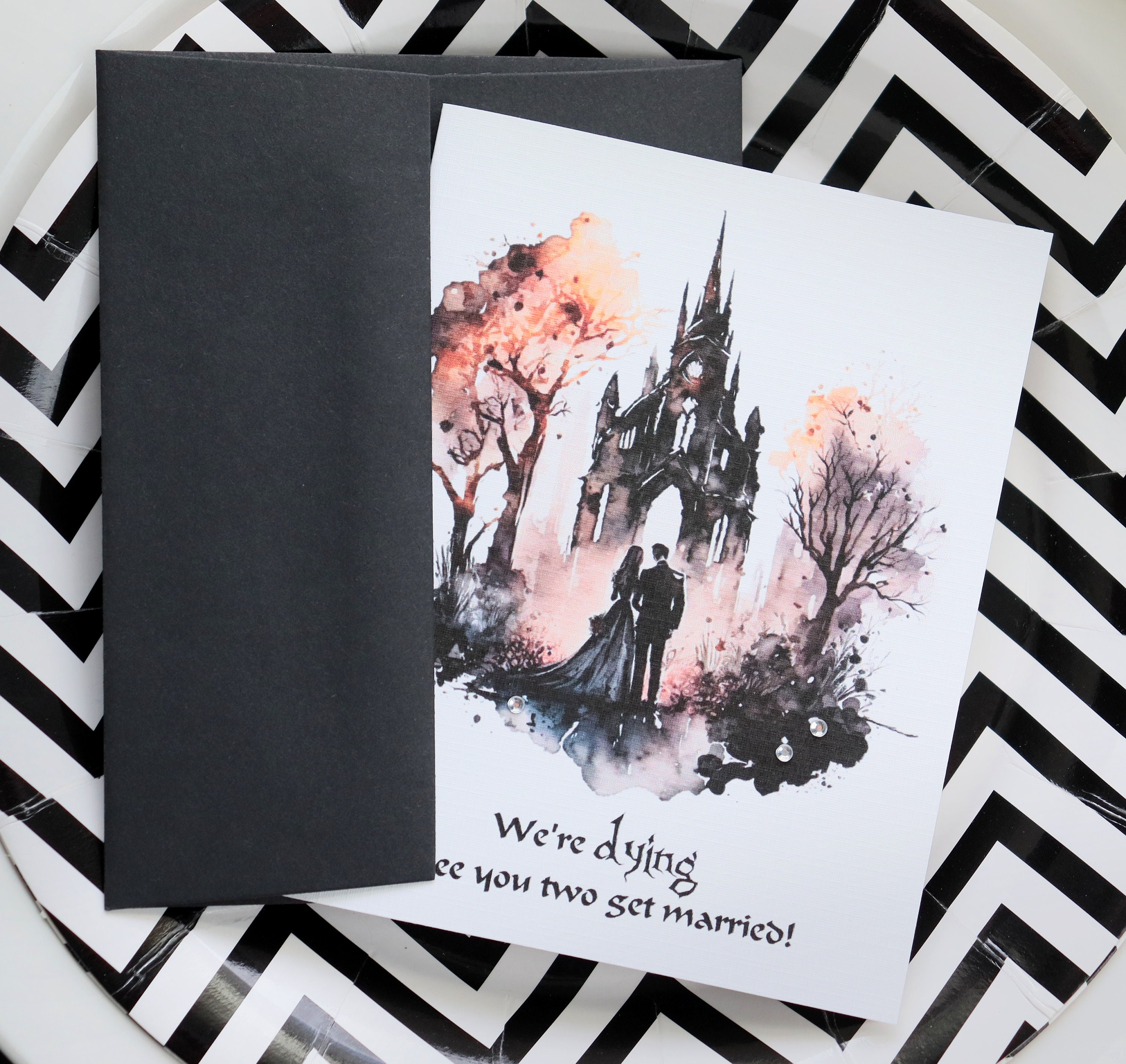 Goth Wedding Card, Gothic Church, Halloween Bridal Shower, Bride and ...