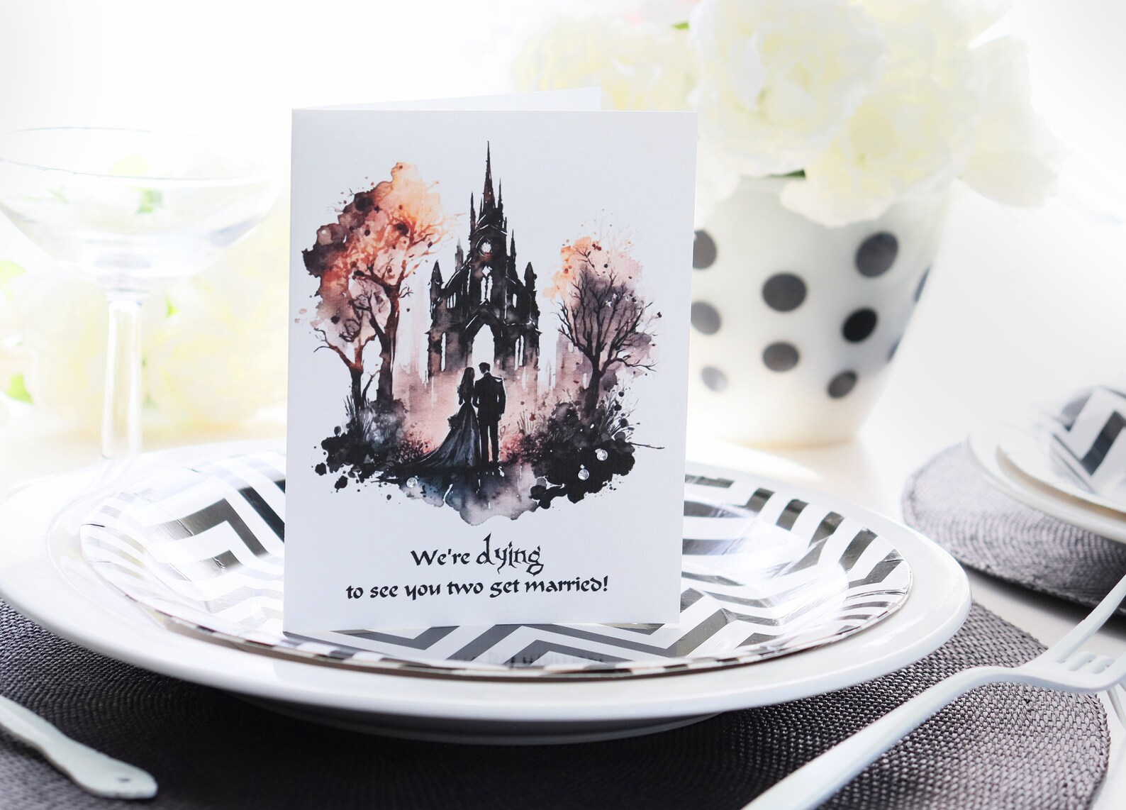 Goth Wedding Card, Gothic Church, Halloween Bridal Shower, Bride and ...