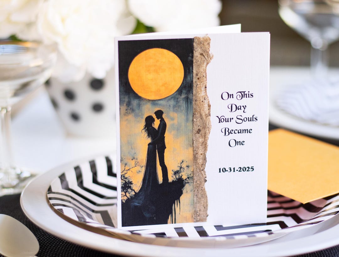 Personalized Gothic Halloween Wedding Card With Orange Moon Design ...