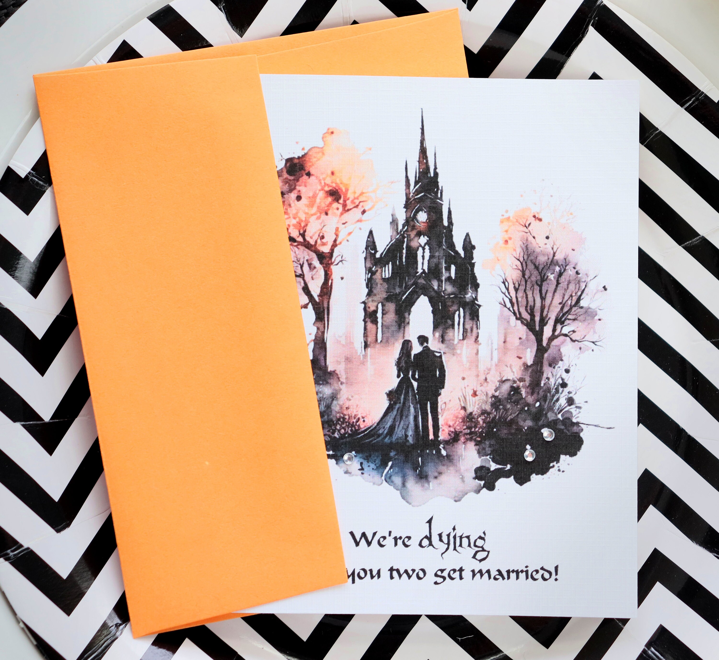 Goth Wedding Card, Gothic Church, Halloween Bridal Shower, Bride and ...