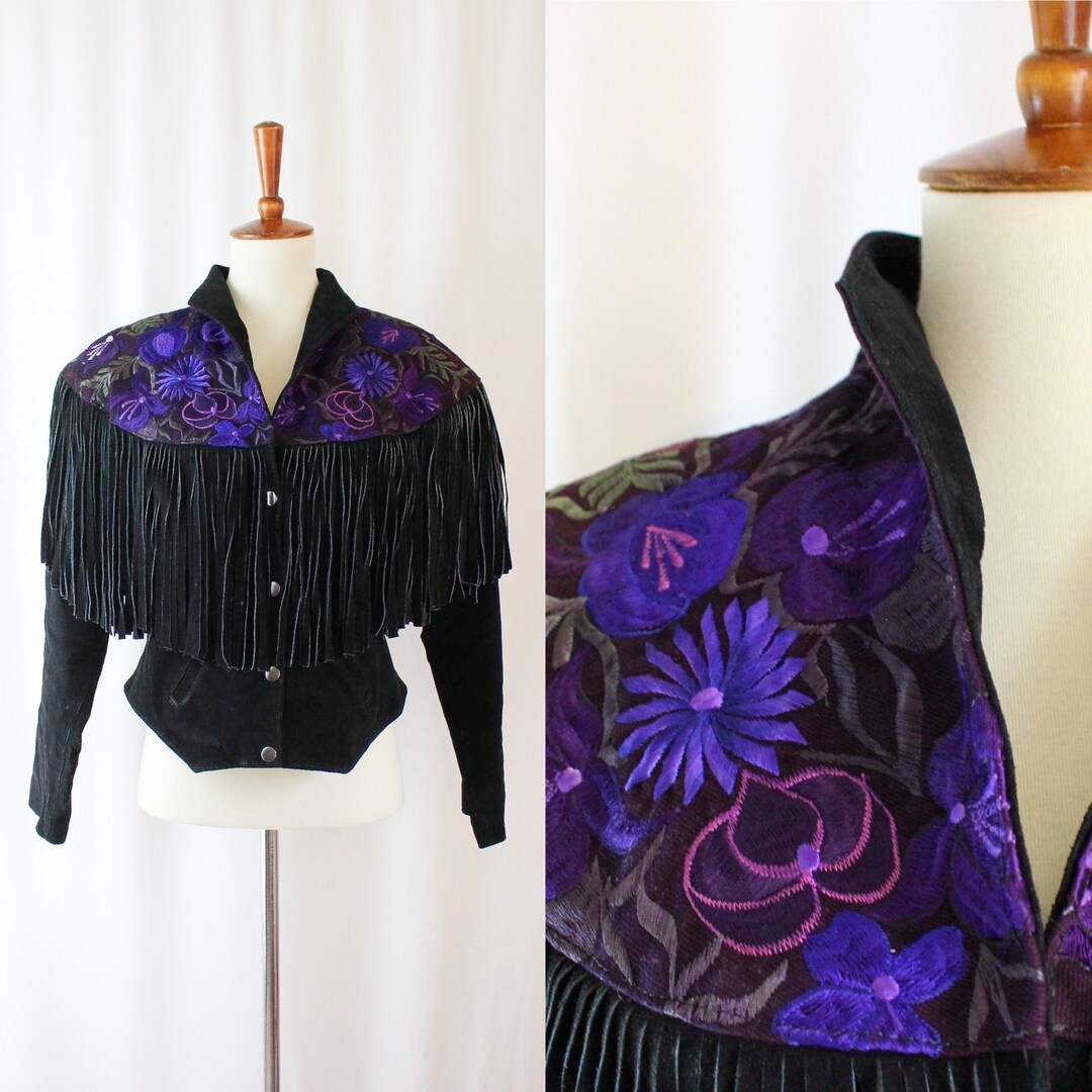 RESERVED Leather Fringe Jacket Black // Women's M Medium // Boho ...