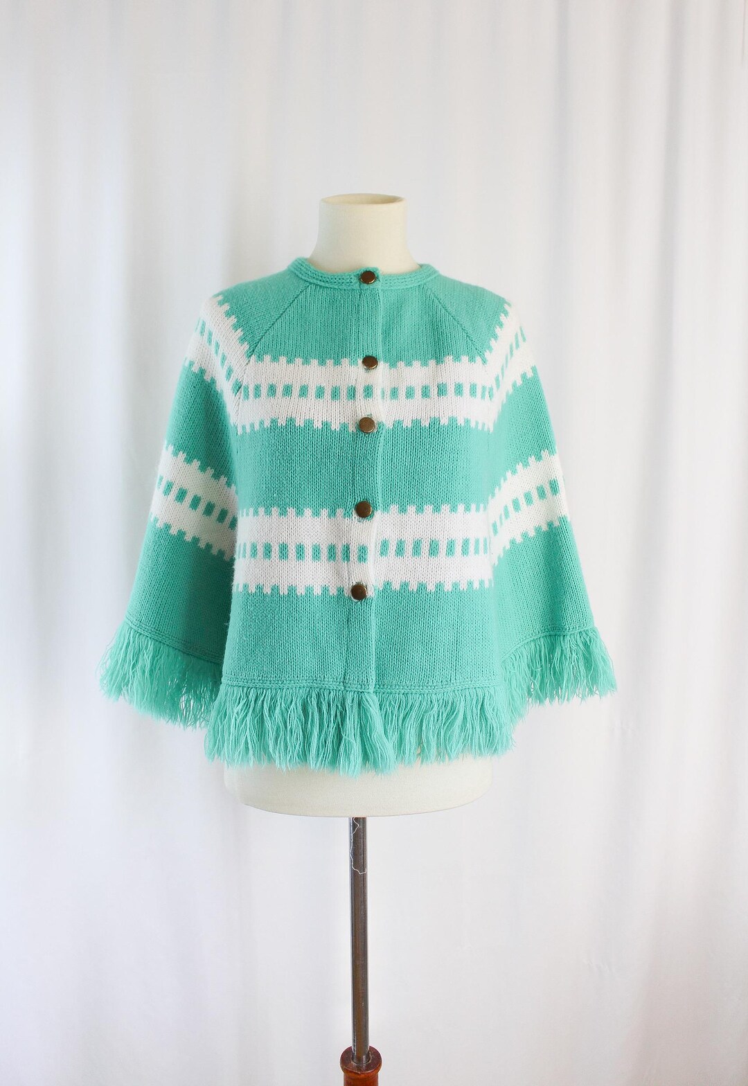 Vintage 60s Poncho Sweater Cape // Womens S Small // Cardigan Fringe ...