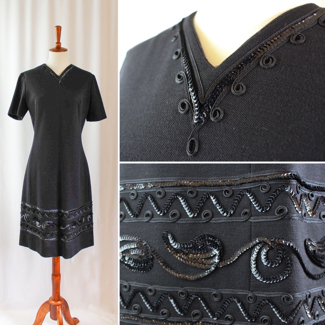 Vintage 60s Edith Flagg Black Wool Dress // Womens M Medium // Short ...