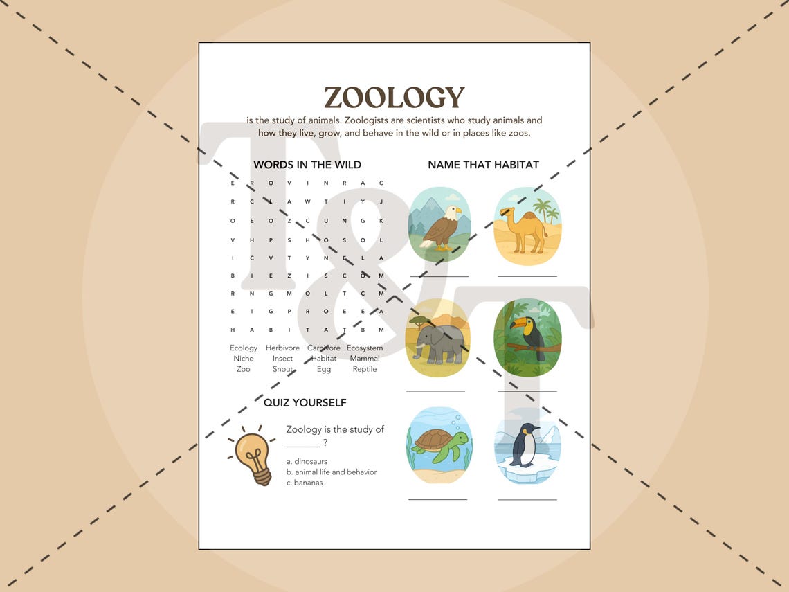 Zoology Worksheets for Kids | Animals, Safari | Printable STEM ...
